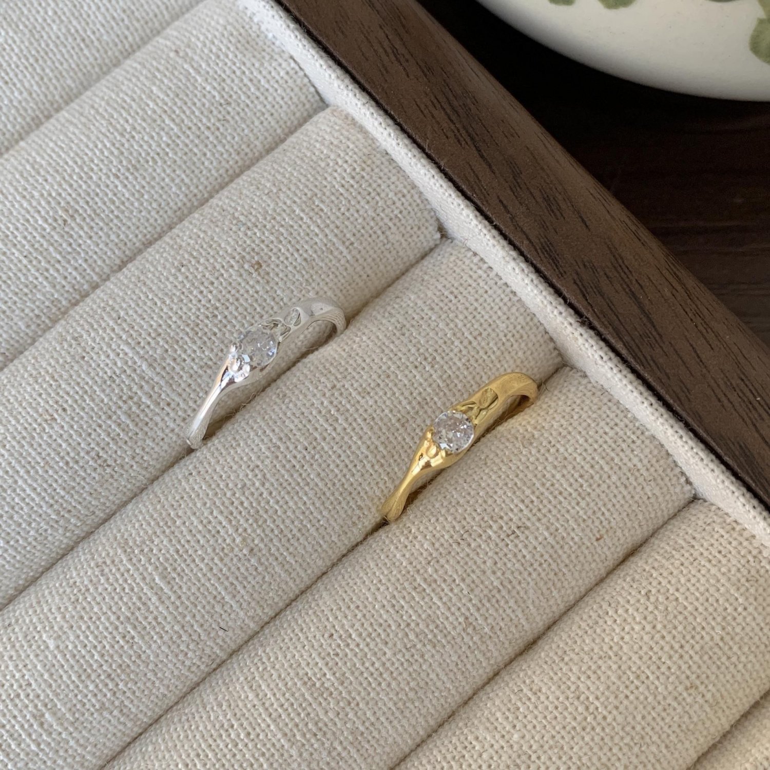 Office Simple Round CZ Irregular Wave 925 Sterling Silver Adjustable Ring
