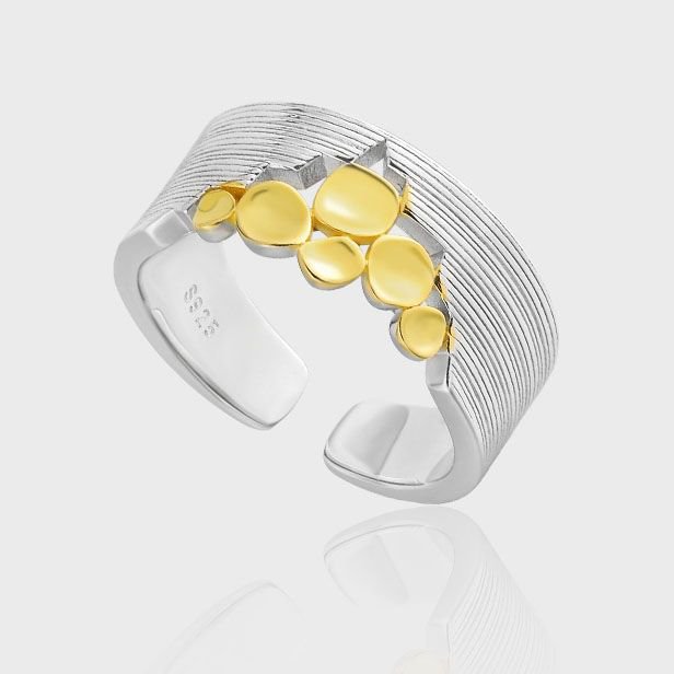 Yellow Gold Round Scale 925 Sterling Silver Wide Adjustable Ring