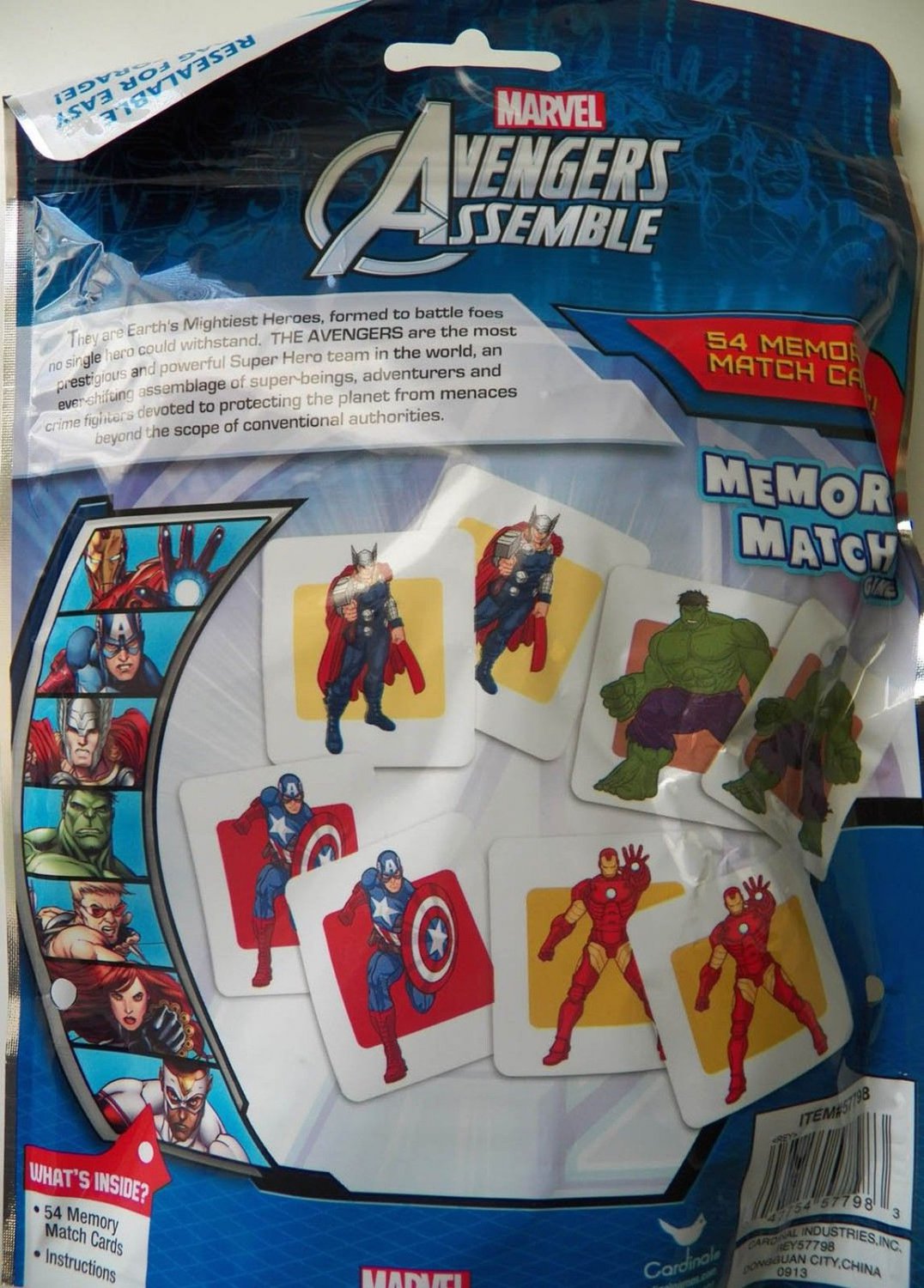 Marvel Avengers Assemble Memory Match Game Foil Resealable Bag
