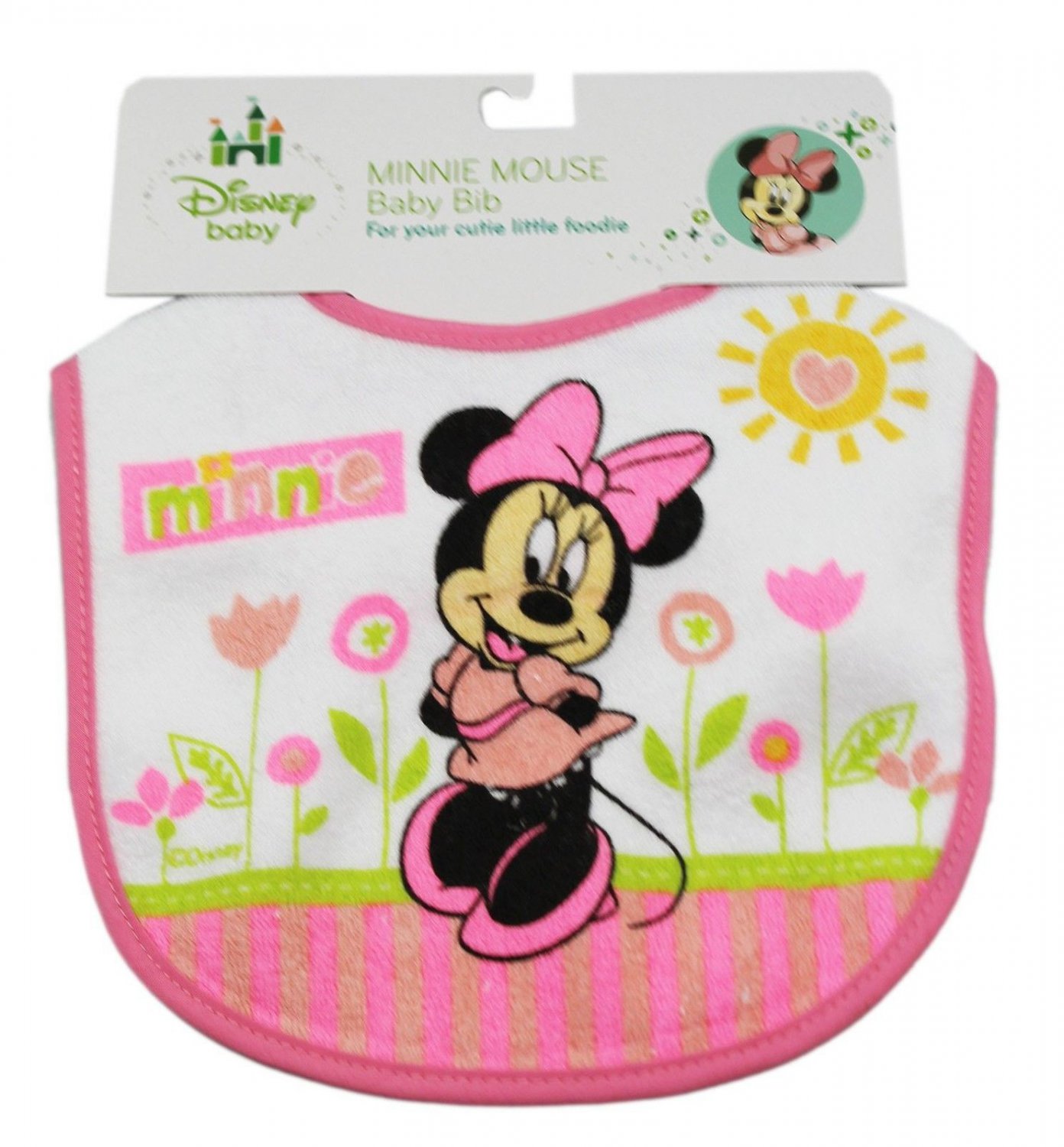 Pink Minnie Mouse and Flowers Disney Baby Bib