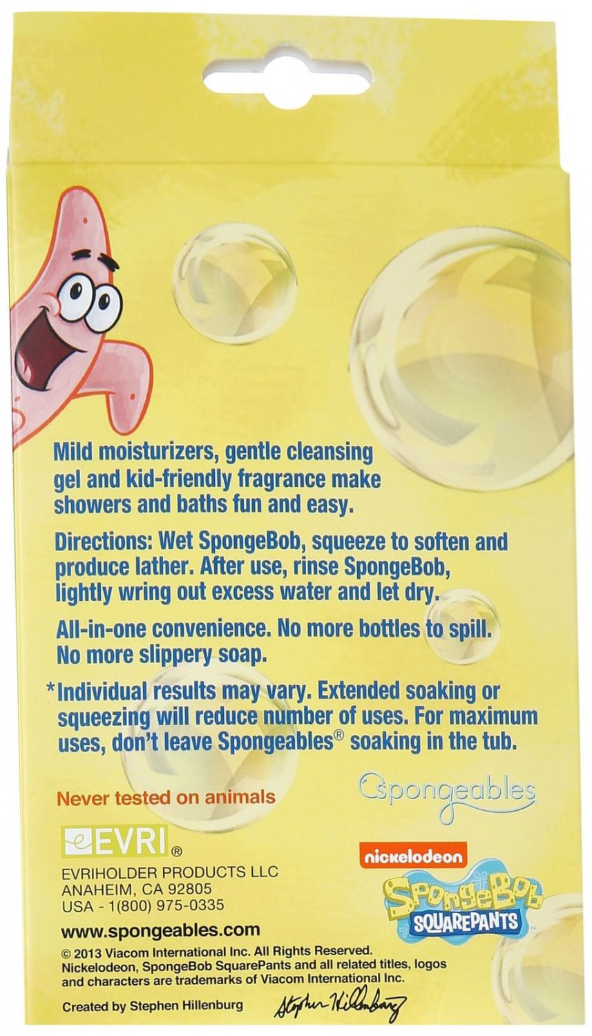 Spongeables SpongeBob Shower Product, Square Pants, 3 Ounce
