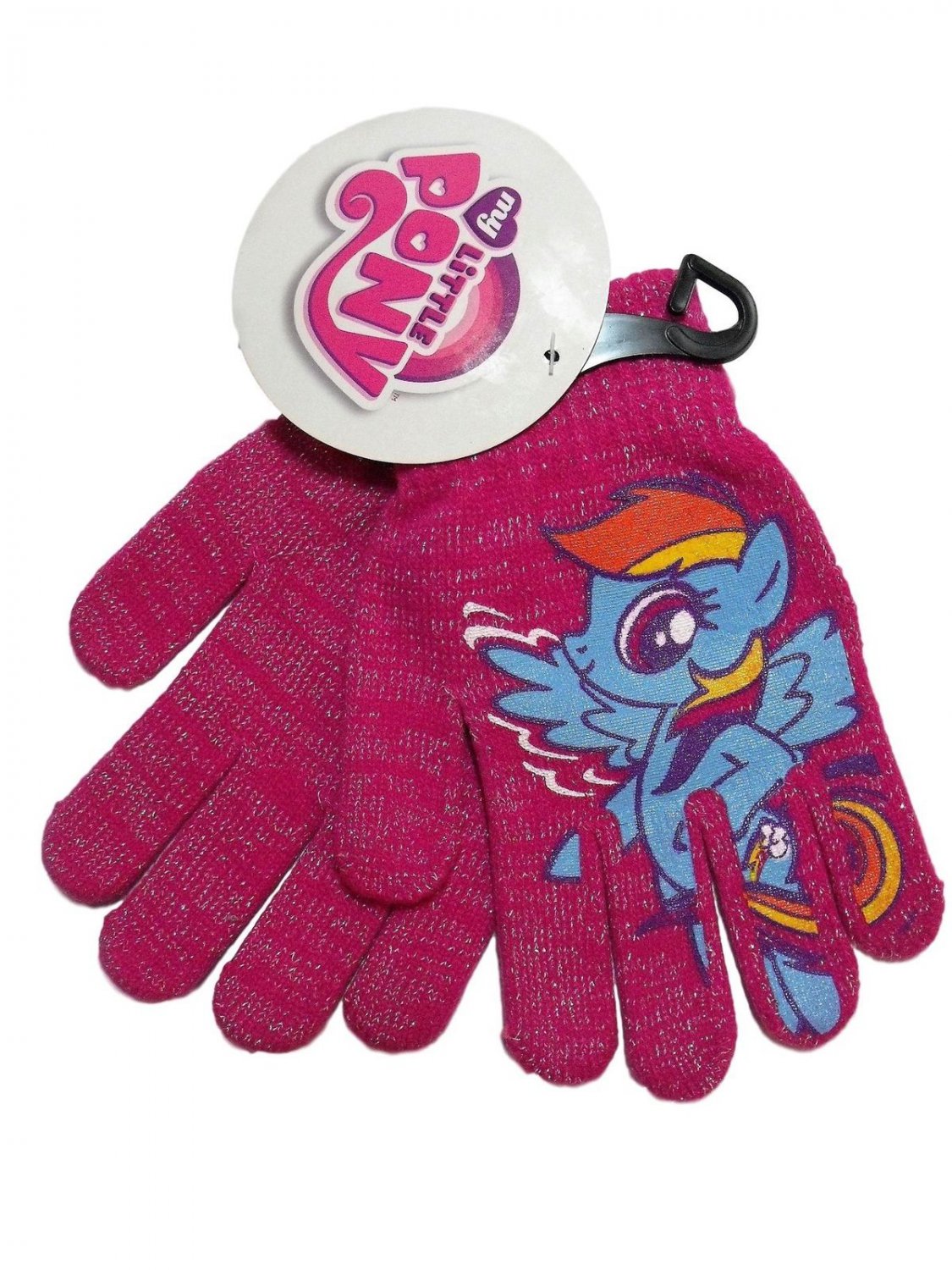 My Little Pony Rainbow Dash Pink Silver Sparkle Girls Knit Winter Gloves