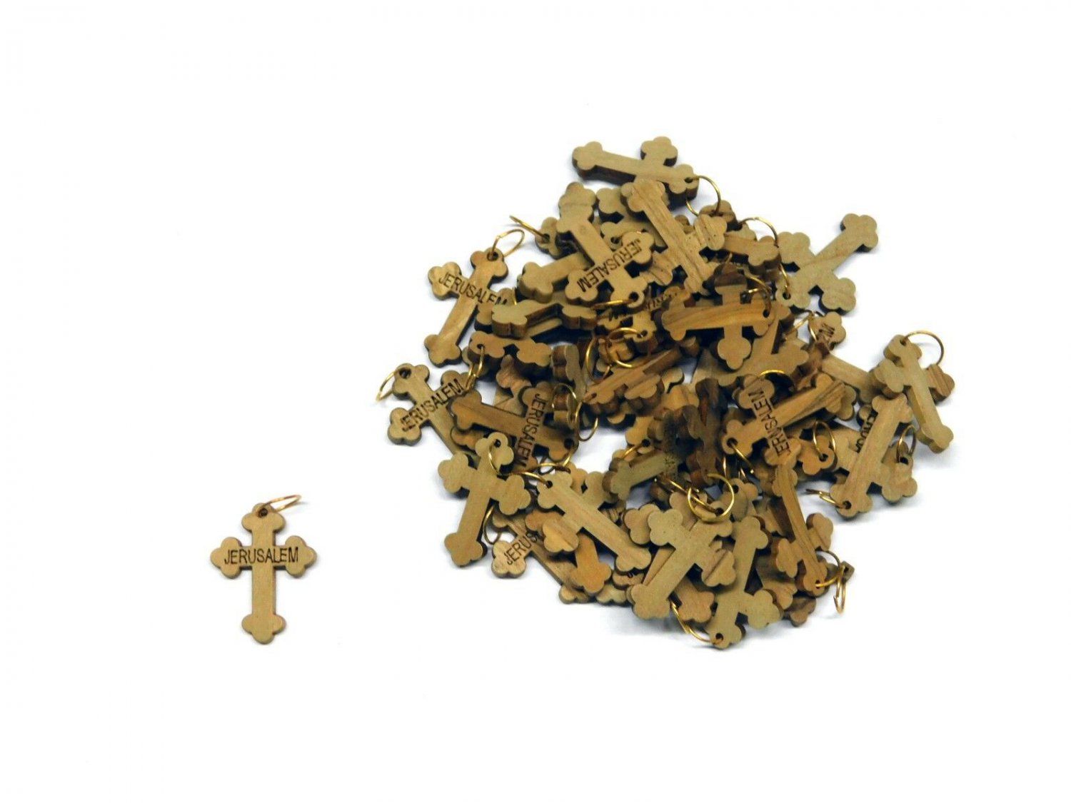 50 Pcs Small Olive Wood Crosses Pendants Hand Made Holy Land Bethlehem
