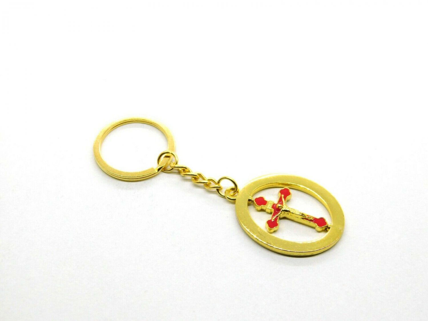 Gold Color Metal Cross Key Ring Key Chain Rotating Center Holy Land ...