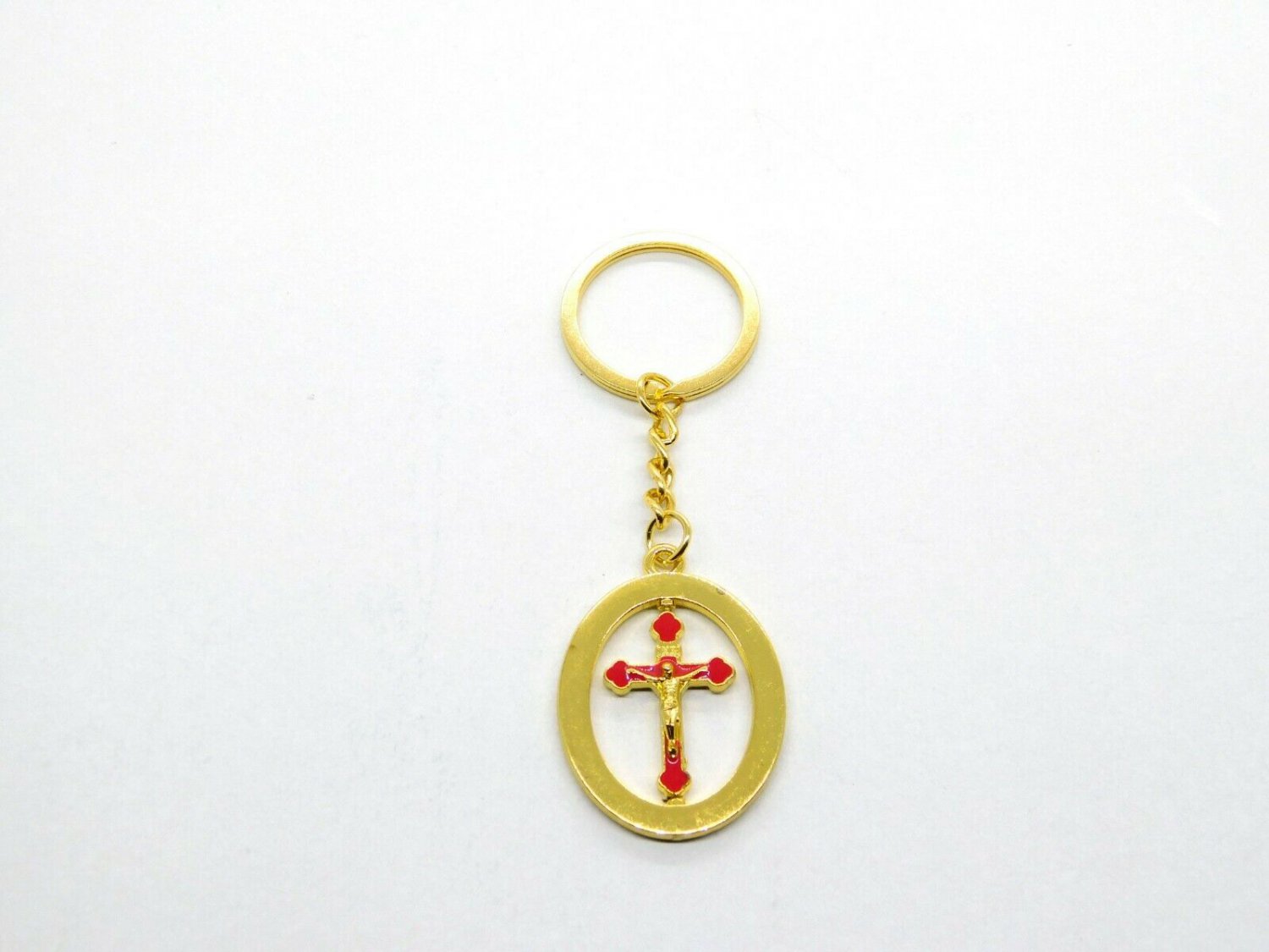 Gold Color Metal Cross Key Ring Key Chain Rotating Center Holy Land ...