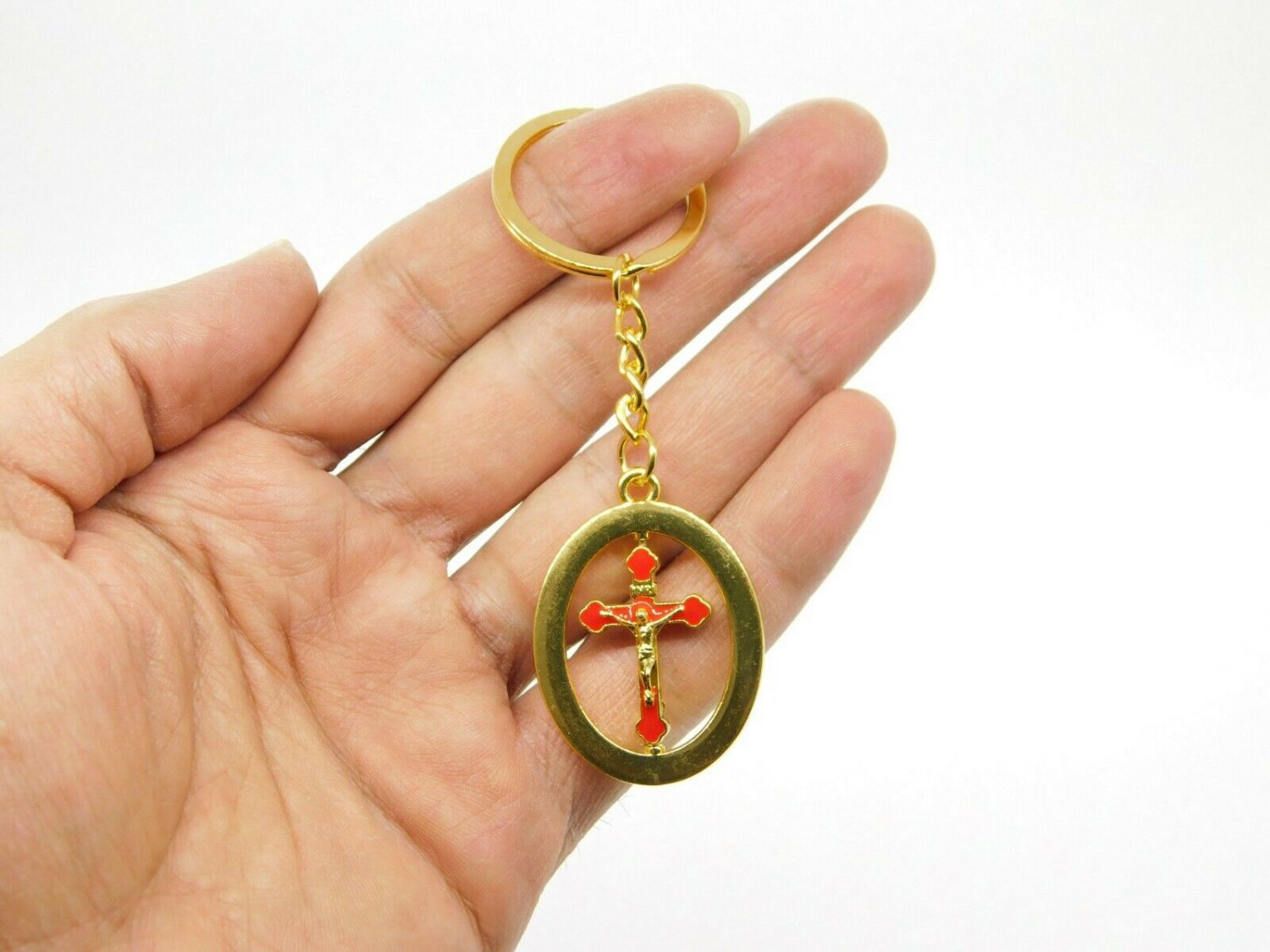 Gold Color Metal Cross Key Ring Key Chain Rotating Center Holy Land ...