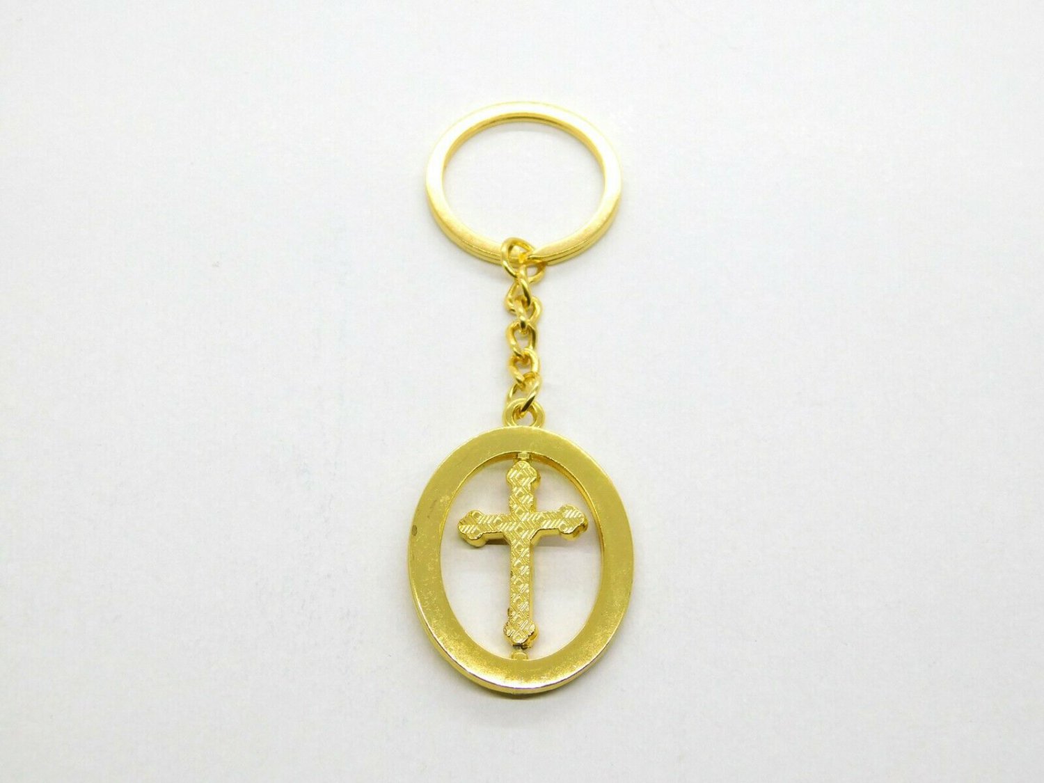 Gold Color Metal Cross Key Ring Key Chain Rotating Center Holy Land ...