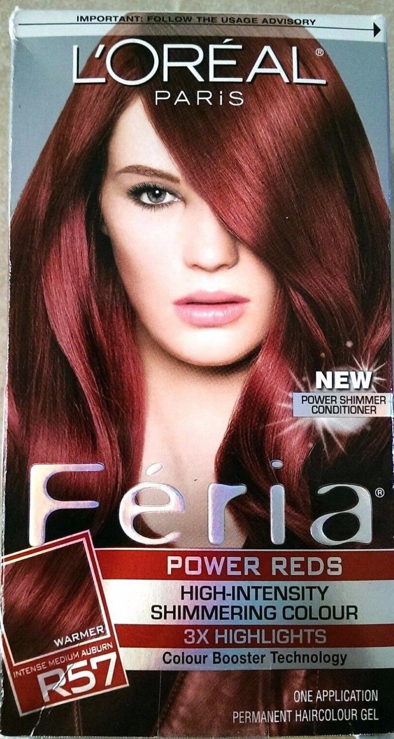 NIB L'Oreal Paris Feria Permanent Haircolor, R57 Intense Medium Auburn ...