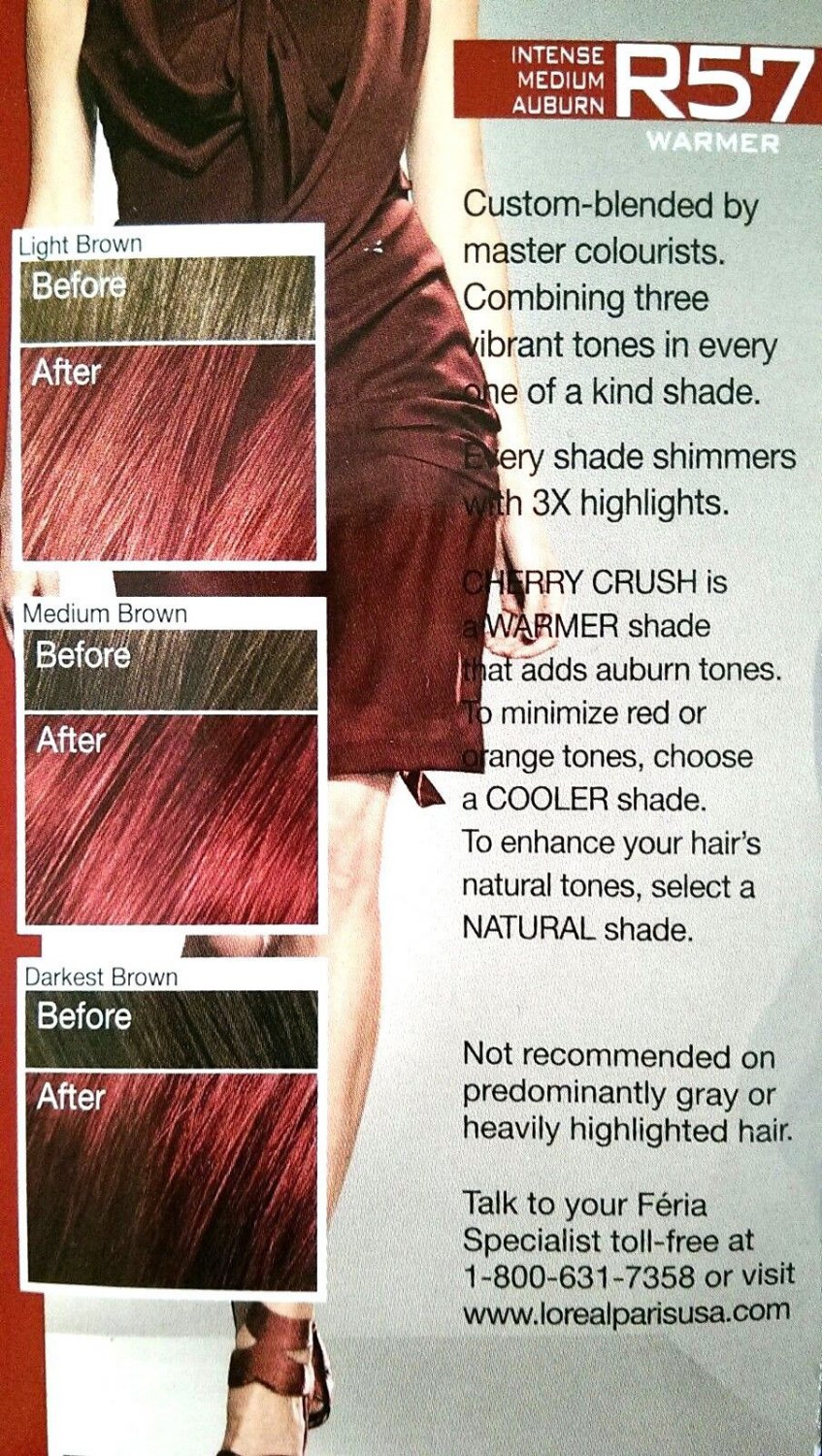 NIB L'Oreal Paris Feria Permanent Haircolor, R57 Intense Medium Auburn ...