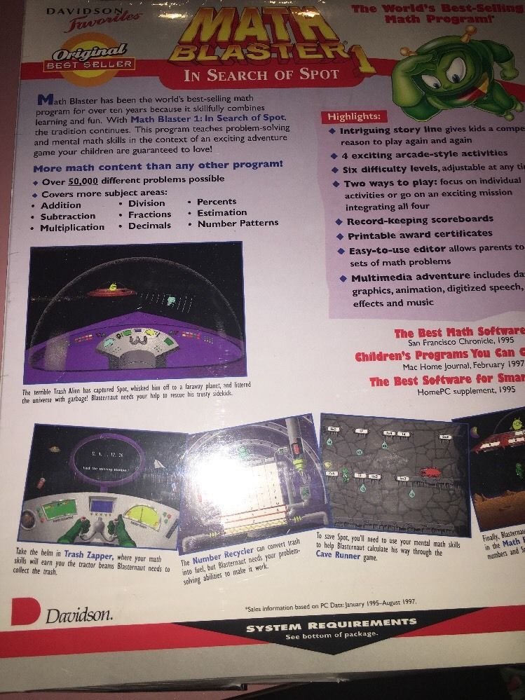 DAVIDSON MATH BLASTER 1 CD-ROM WINDOWS 95 3.1 MAC BRAND NEW IN BOX