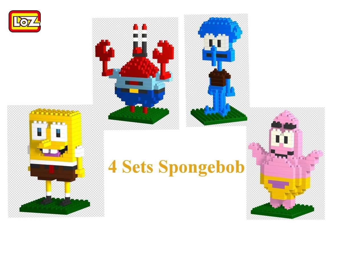 4 set Patrick Spongebob Mr. Krabs Squidward figure Mini Diamond Nano ...