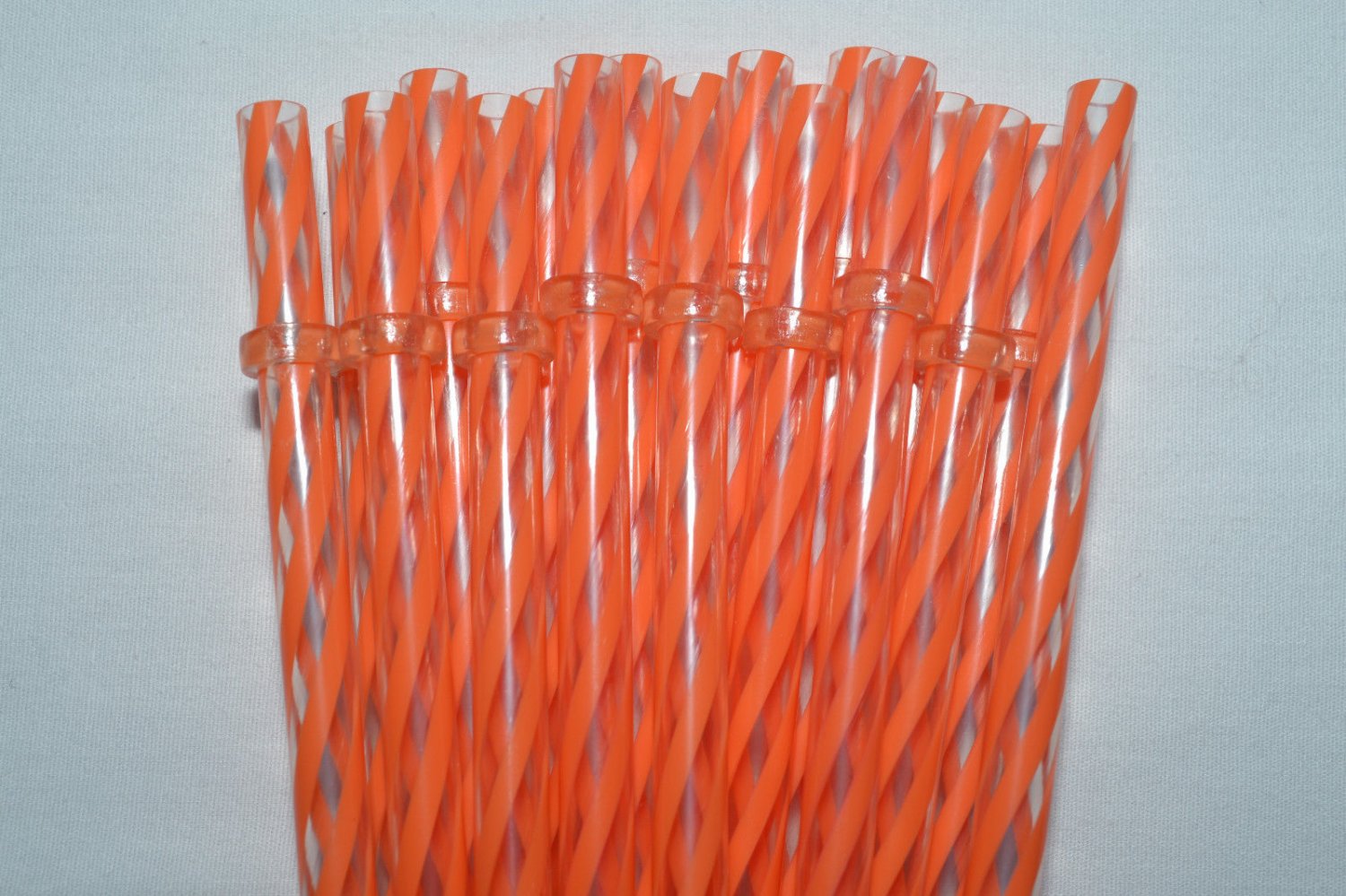11 Reusable Straws Swirly Orange And Clear Plastic Acrylic With Rings