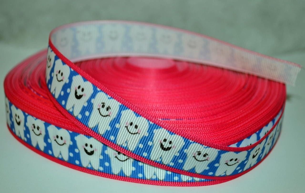 Tooth Fairy Dentist Loose Tooth 7/8" Grosgrain Hairbow Ribbon 3yds