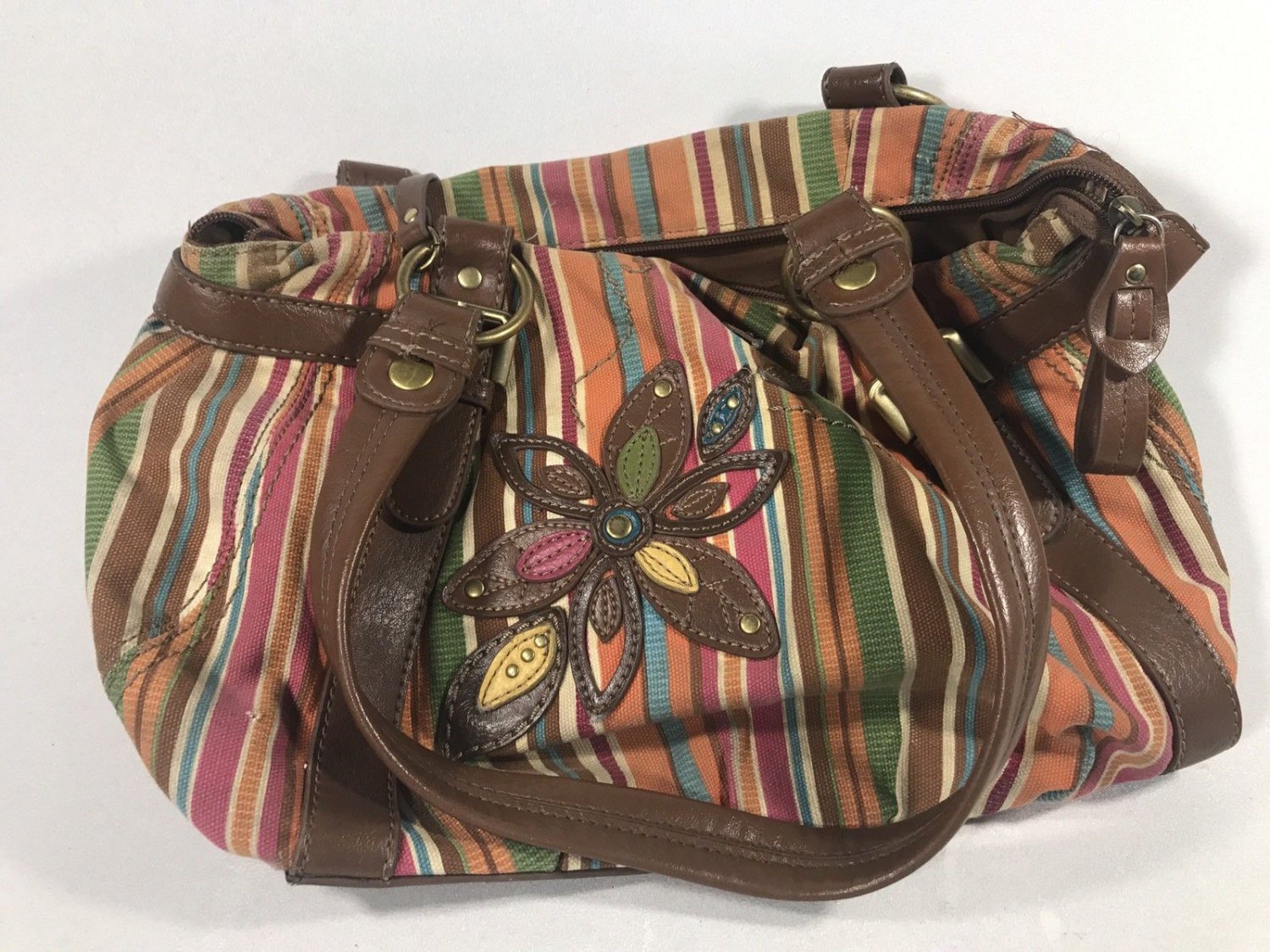 Relic Striped Flower Purse Orange Blue Pink Green Floral Stripe Handbag
