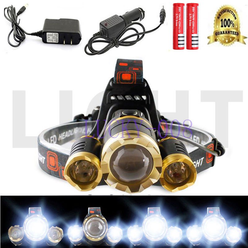 CREE 30000LM Zoom XML 3X T6 LED Headlamp Headlight 18650 Flashlight ...