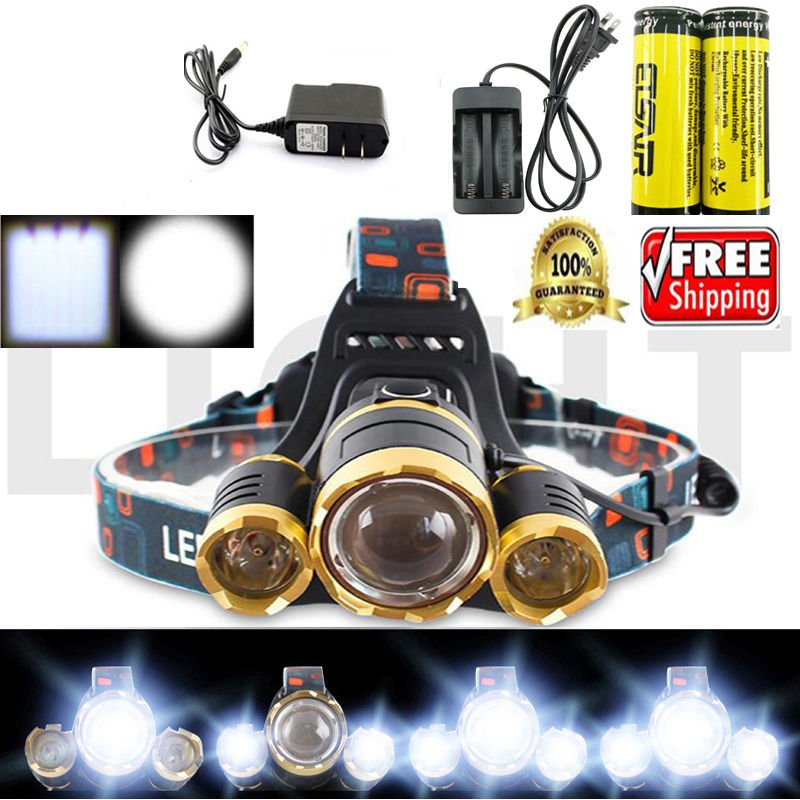 30000 Lumens Headlamp Zoom CREE XM-L 3X T6 LED Headlight Flashlight ...