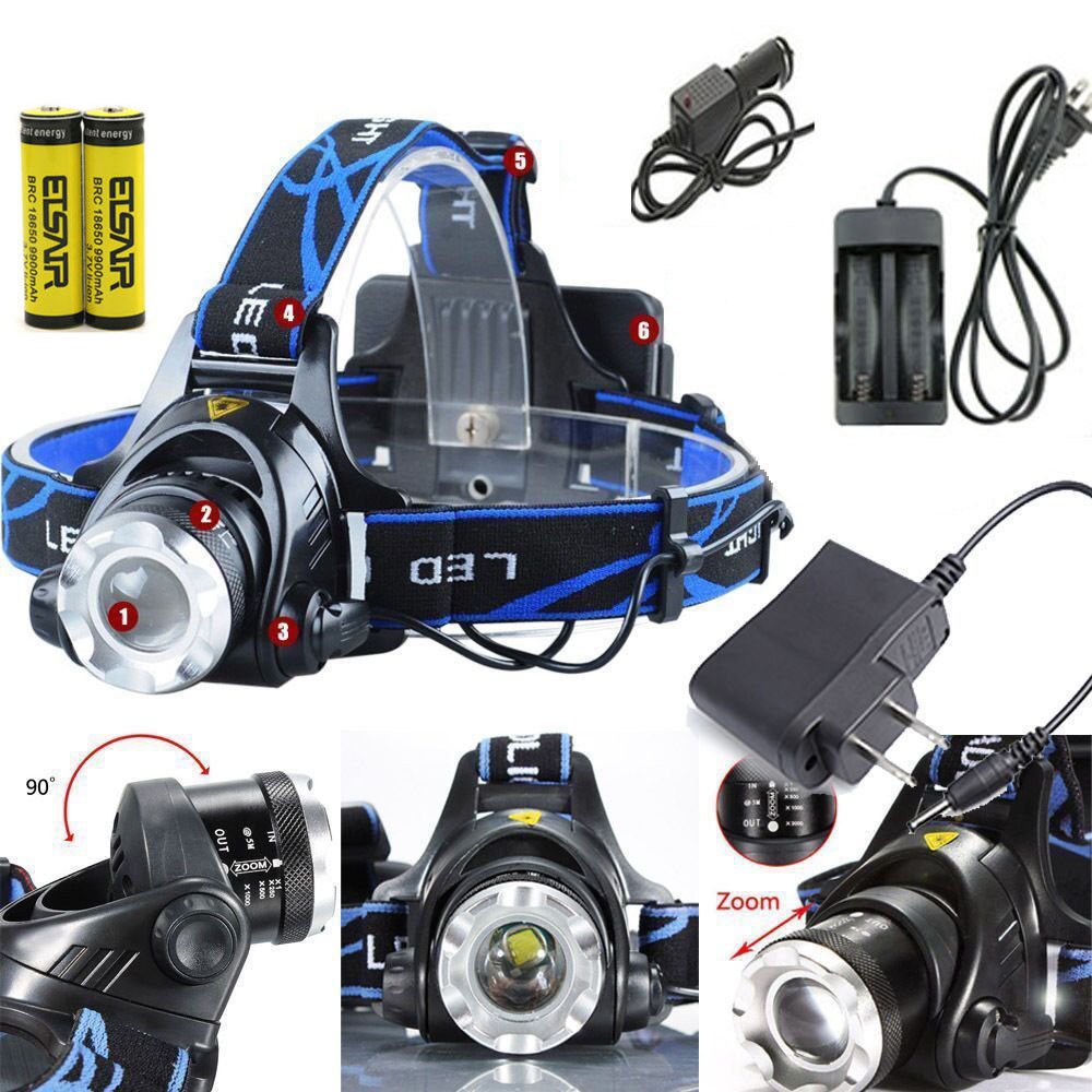 20000LUMENS CREE T6 LED Headlight 3 Modes Zoomable LED Headlamp Bike ...