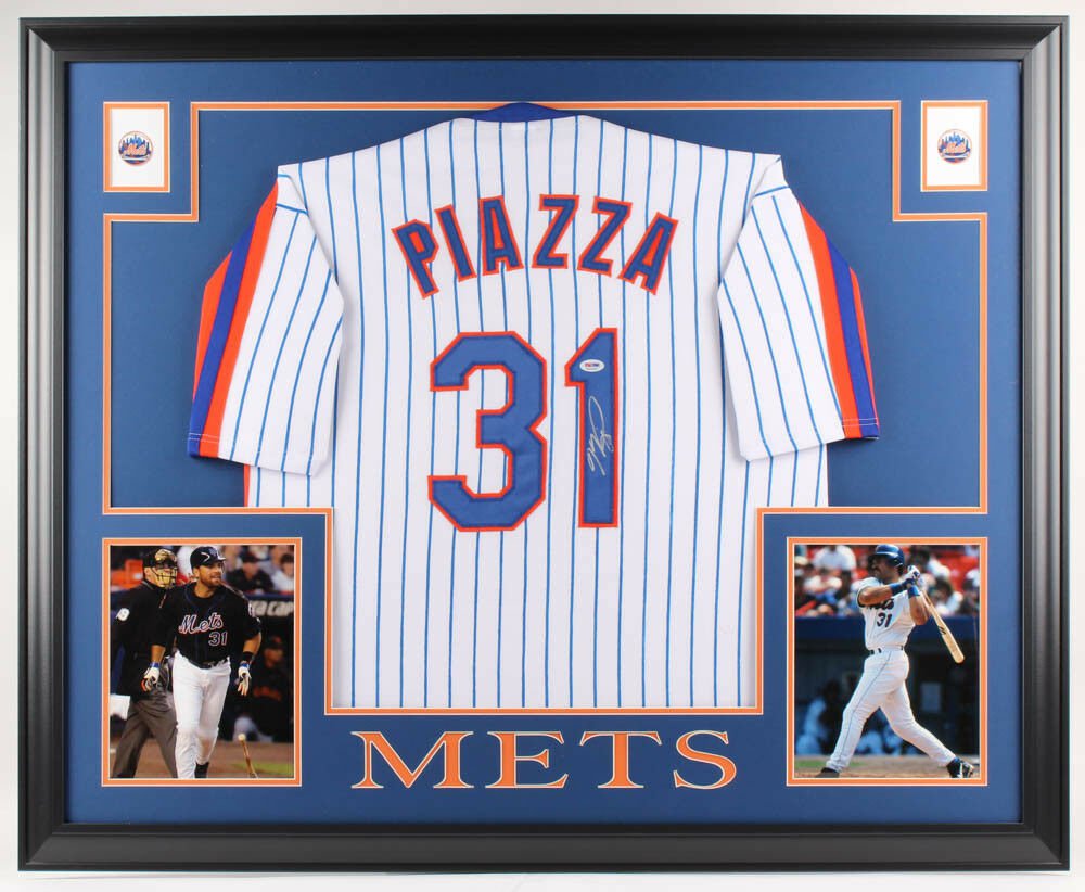 Mike Piazza Autographed Signed New York Mets Framed Jersey JSA