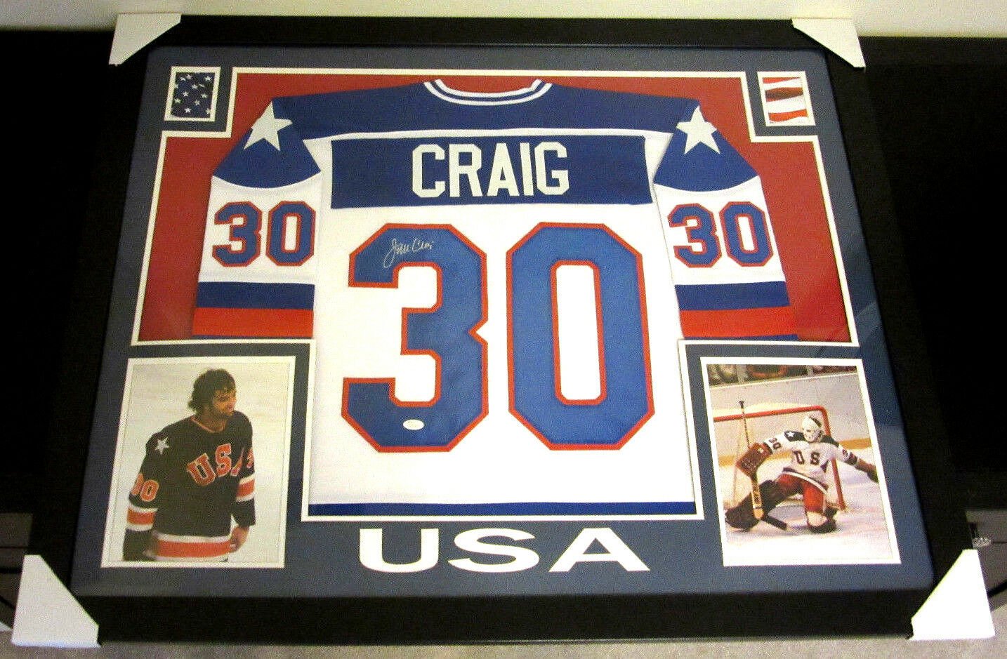 Jim Craig Autographed Signed Framed Team USA Jersey JSA Jim Craig Autographed Signed Framed Team USA Jersey JSA