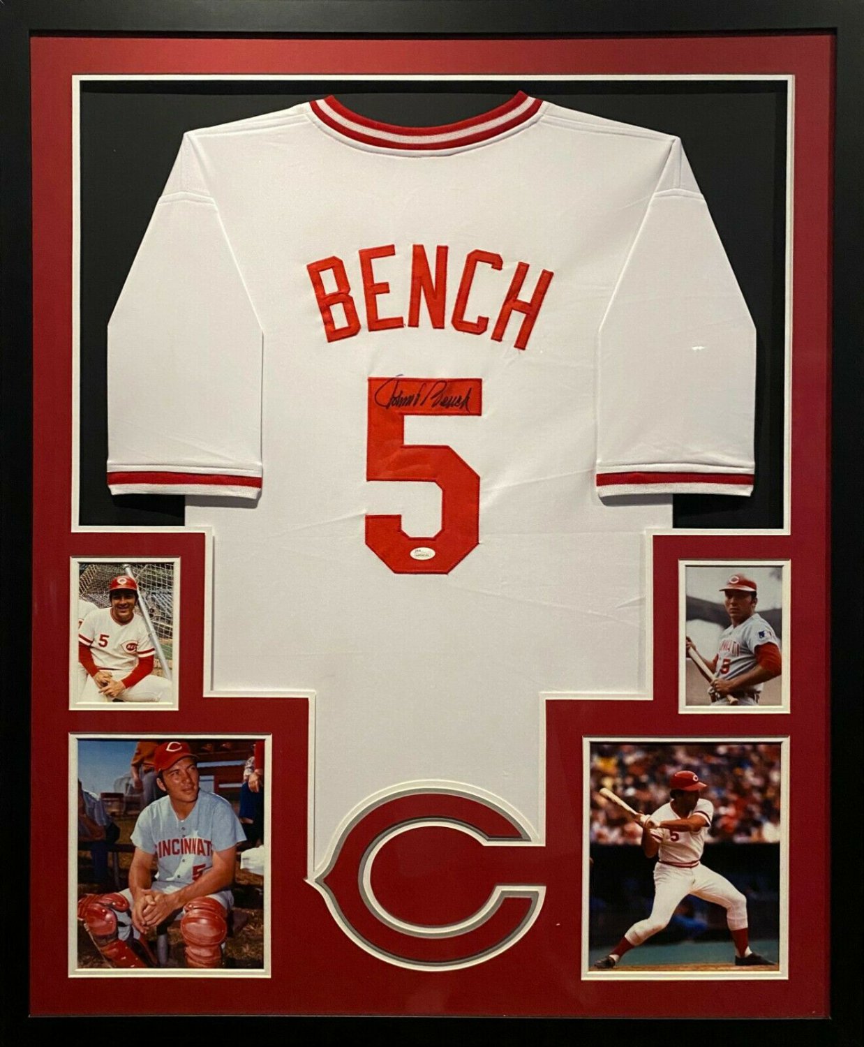 Johnny Bench Autographed Signed Framed Cincinnati Reds Jersey JSA