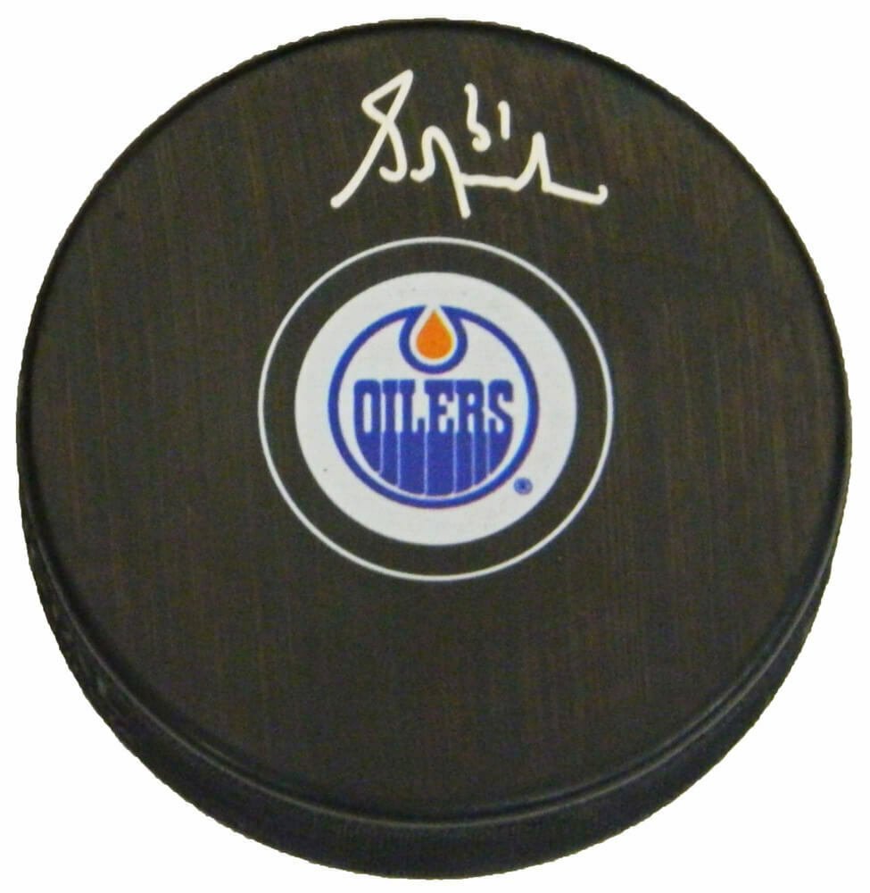Grant Fuhr Signed Autographed Edmonton Oilers Logo Puck SCHWARTZ