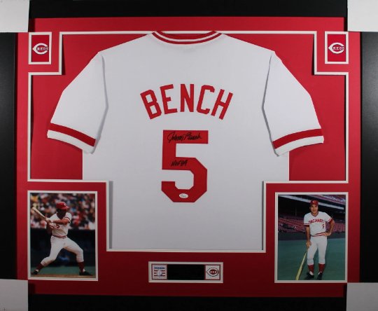 Johnny Bench Autographed Signed Framed Cincinnati Reds Jersey FANATICS
