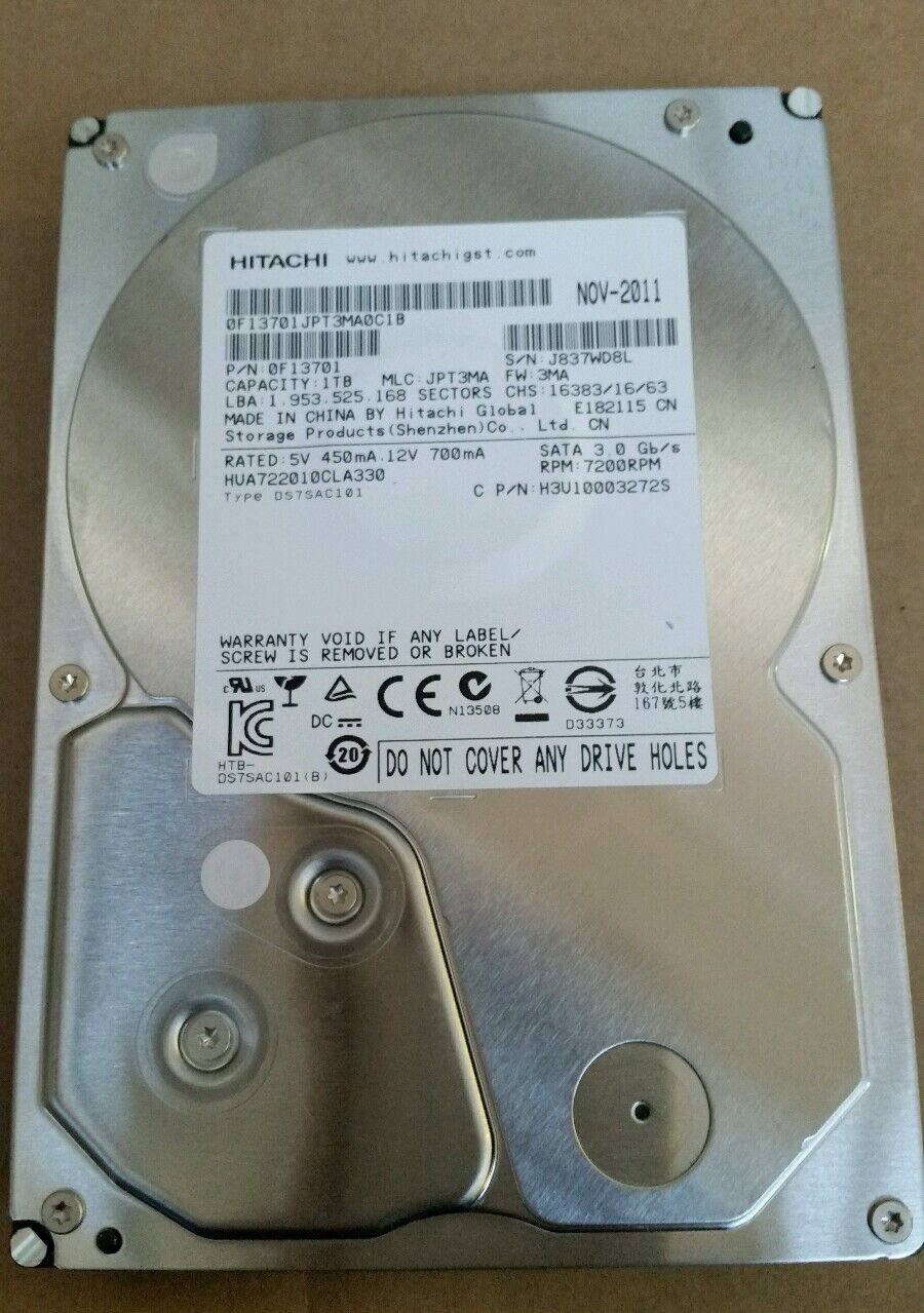 Hitachi HUA721010KLA330 1TB 7200 RPM 3.5" 0F13701 SATA Hard Drive ...