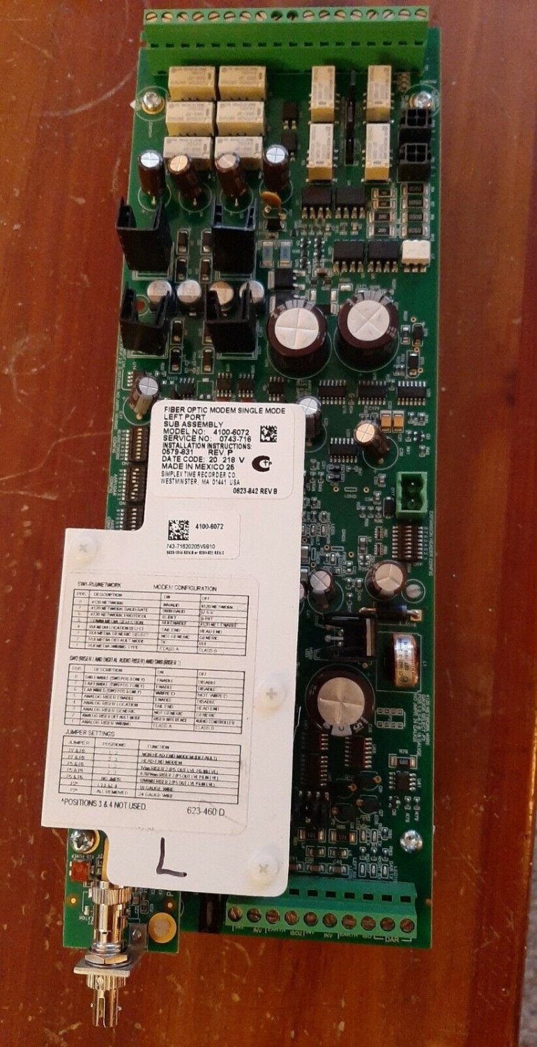 Simplex 4100-6072 Fire Alarm Left Port Single Mode SM Fiber Modem 743 ...