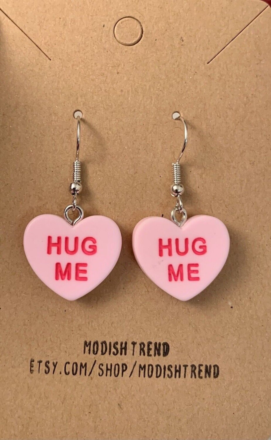 Candy Heart Valentine Conversation Starter Hug Me Pink Heart Earrings