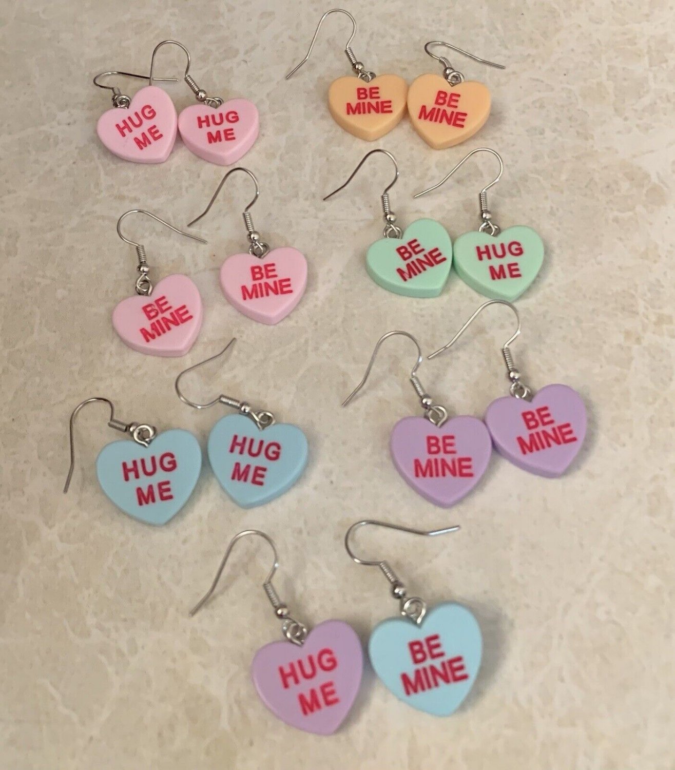 Candy Heart Valentine Conversation Starter Hug Me Pink Heart Earrings