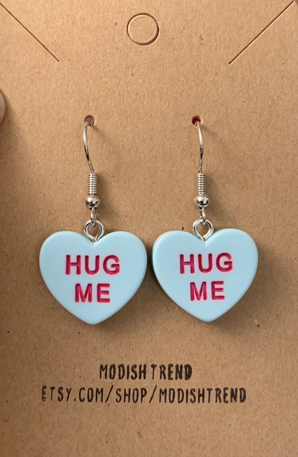 Candy Heart Valentine Conversation Starter Hug Me Blue Heart Earrings