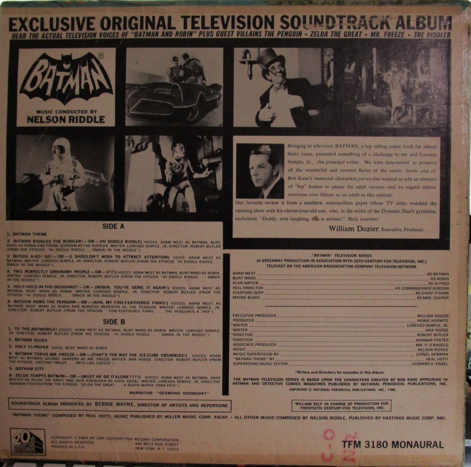 Batman (TV Soundtrack) (20th Century Fox 3180) (Mono) ('66) (Adam West ...