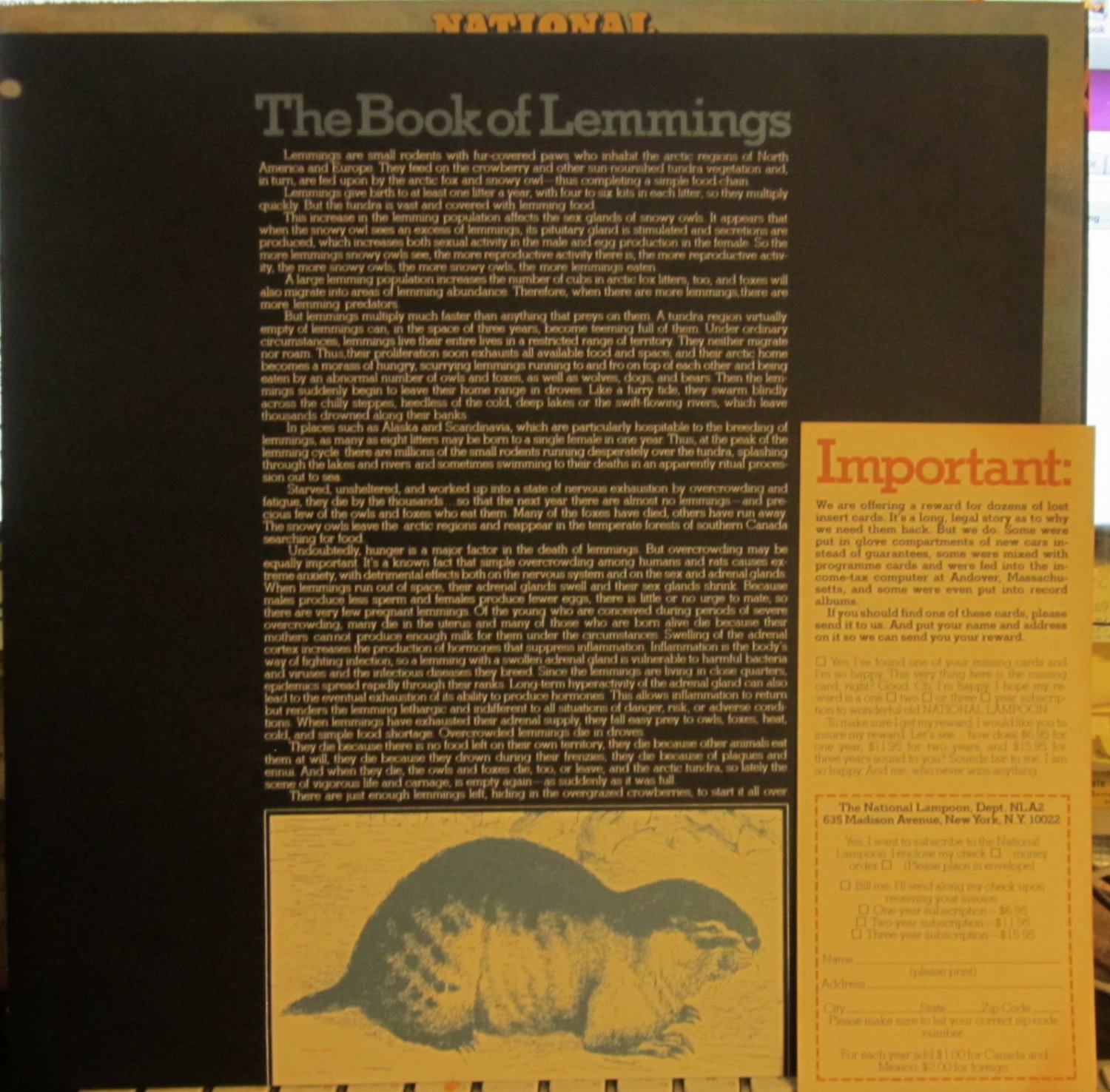 National Lampoon - Lemmings (Blue Thumb 6006) (loose booklet, gatefold ...
