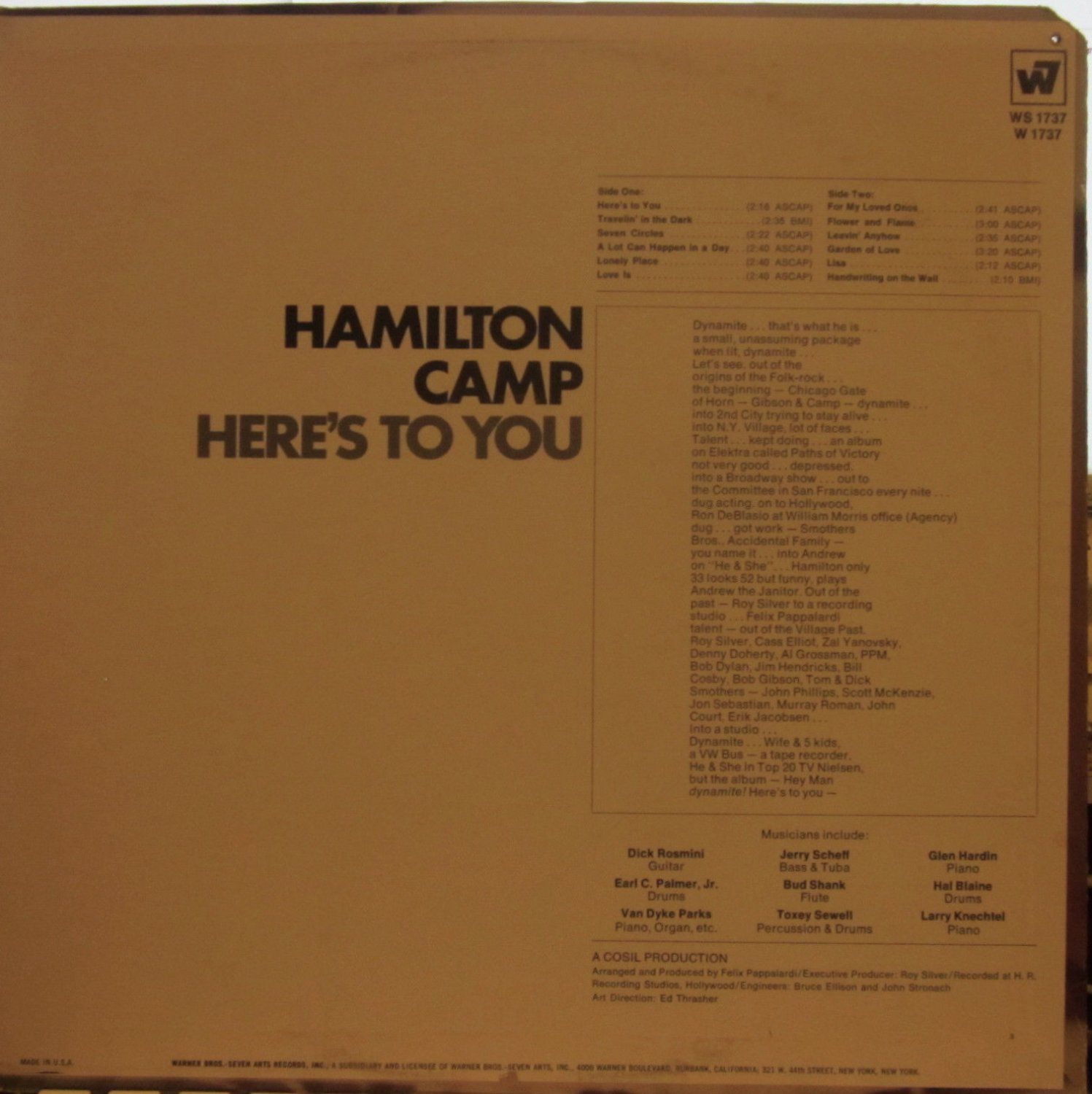 Hamilton (Bob) Camp - Here's to You (gold W.B. 1737) Van Dyke Parks ...
