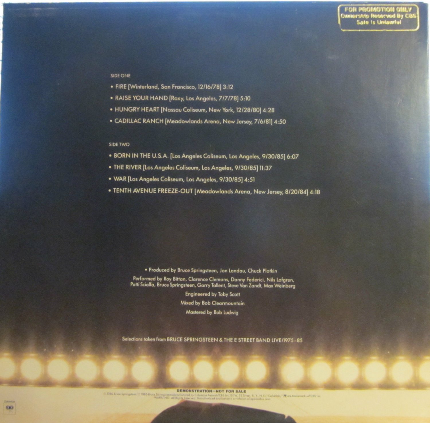 Bruce Springsteen - Live / 1975-85 (1 LP PROMO for the Boxed set)