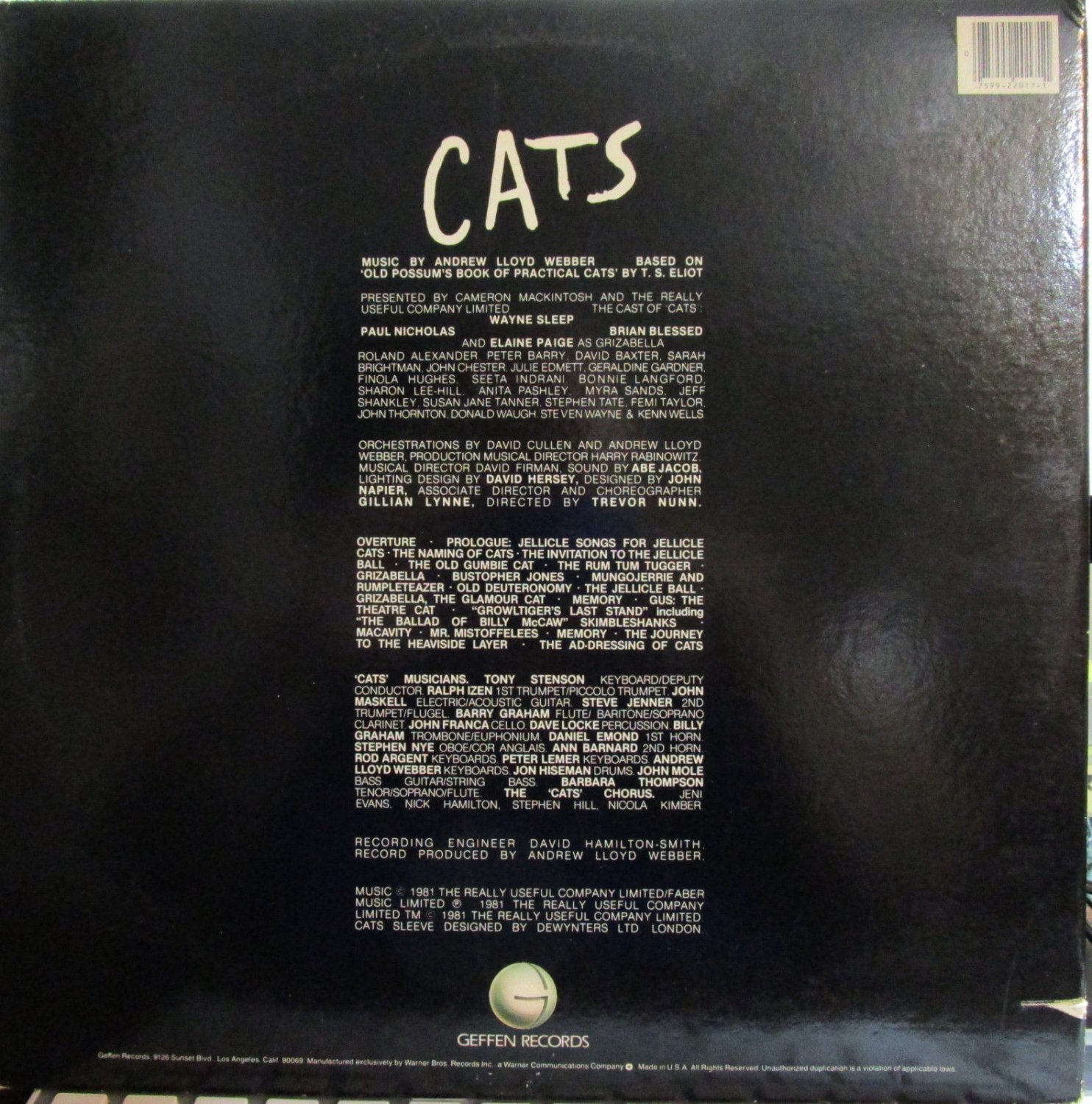 Cats (Soundtrack) (2 LP set) (Paul Nicholas, Elaine Paige) (T.S. Eliot ...
