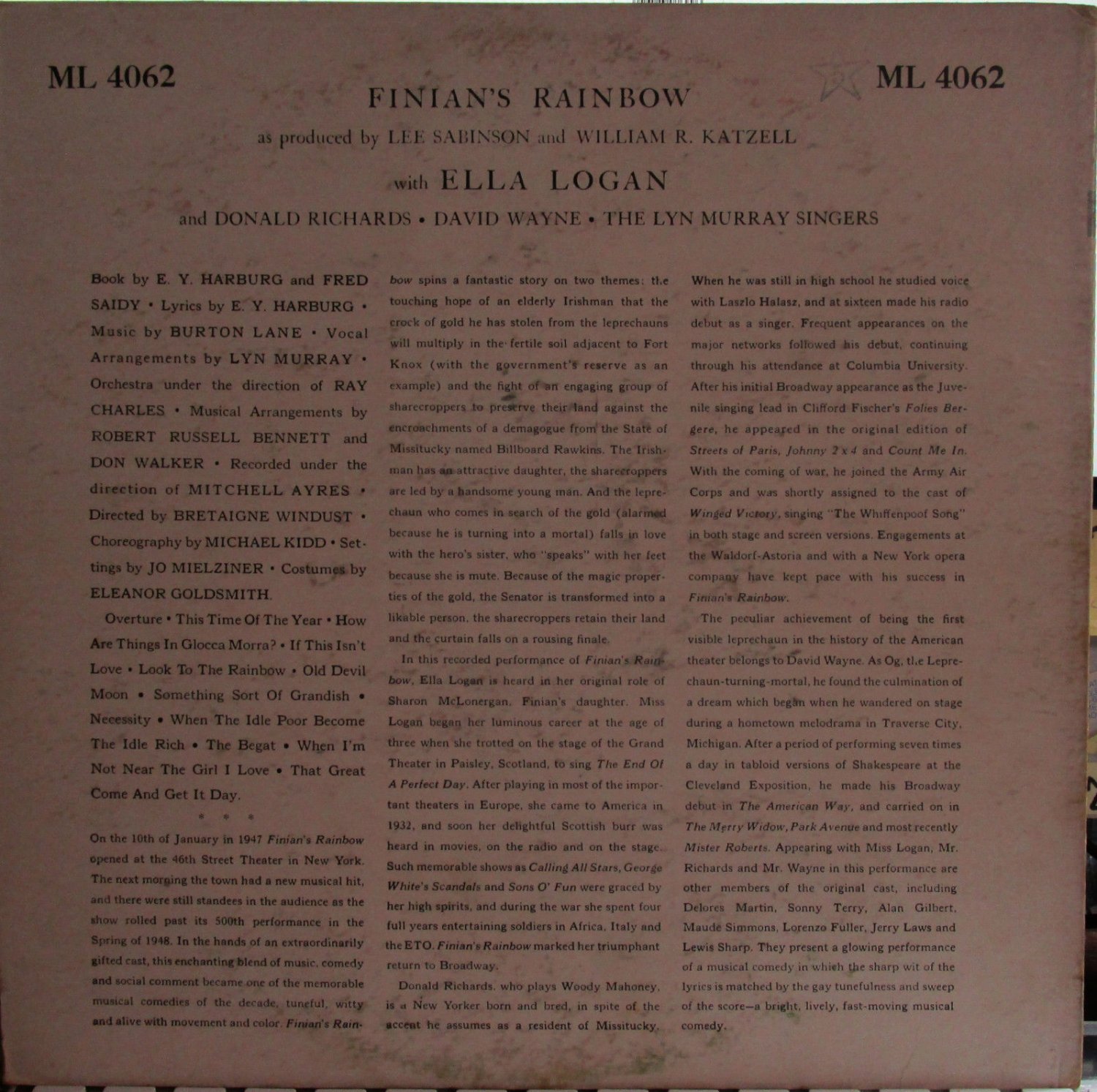 Finian's Rainbow (Soundtrack) (Columbia ML 4062) (Ella Logan, David ...