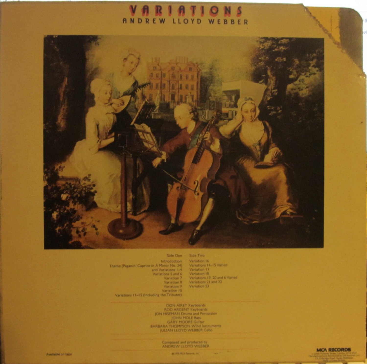 Andrew Lloyd Webber - Variations (with 7" single) (Rod Argent, Garry ...