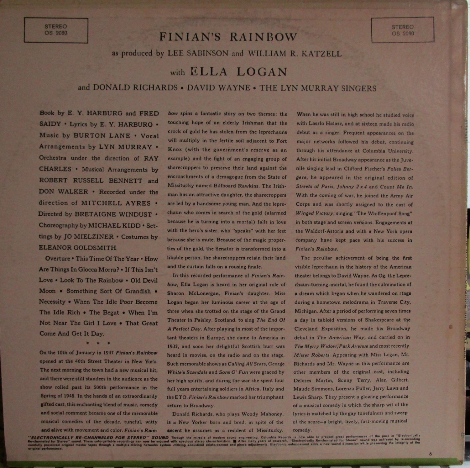 Finian's Rainbow (Soundtrack) Columbia OS 2080 (Ella Logan, David Wayne ...