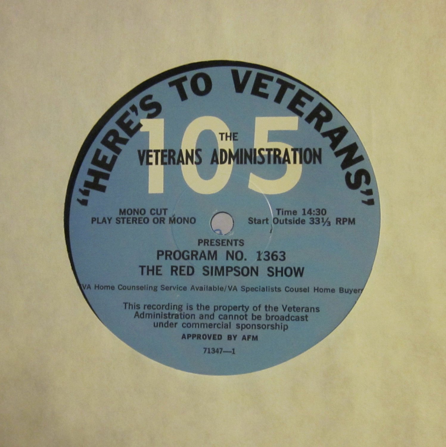 Red Simpson - Here's to Veterans Program No. 1363 (Side 2: Nat King ...
