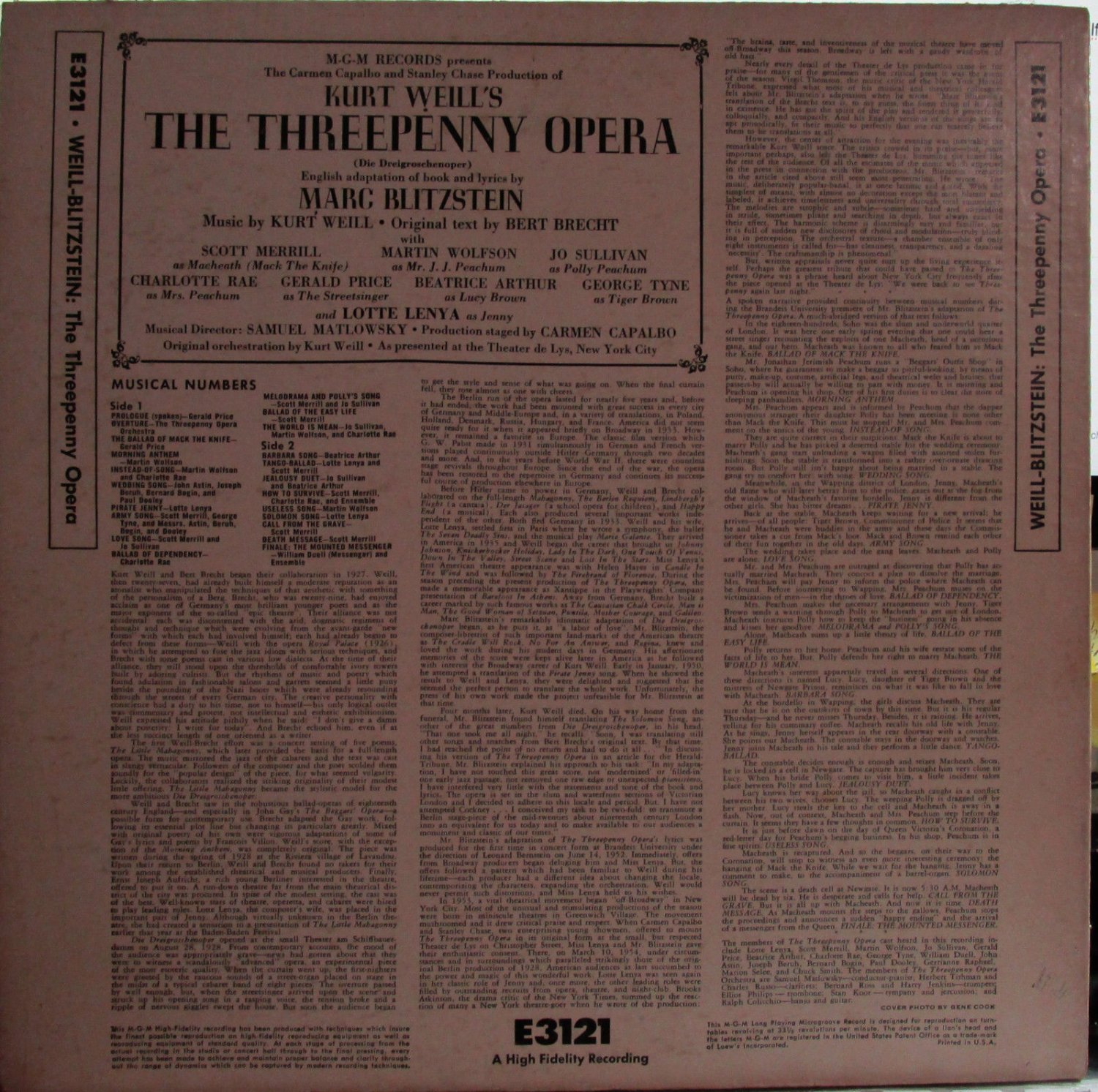 The 3 Penny Opera (Soundtrack) (Mono) Lotte Lenya,Bea Arthur,Charlotte ...