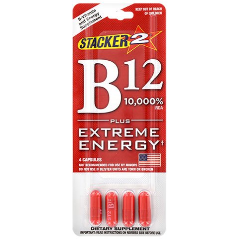 Stacker2 B-12 Plus Extreme Energy Capsules, 4 caps each Packs ( 5 packs ...