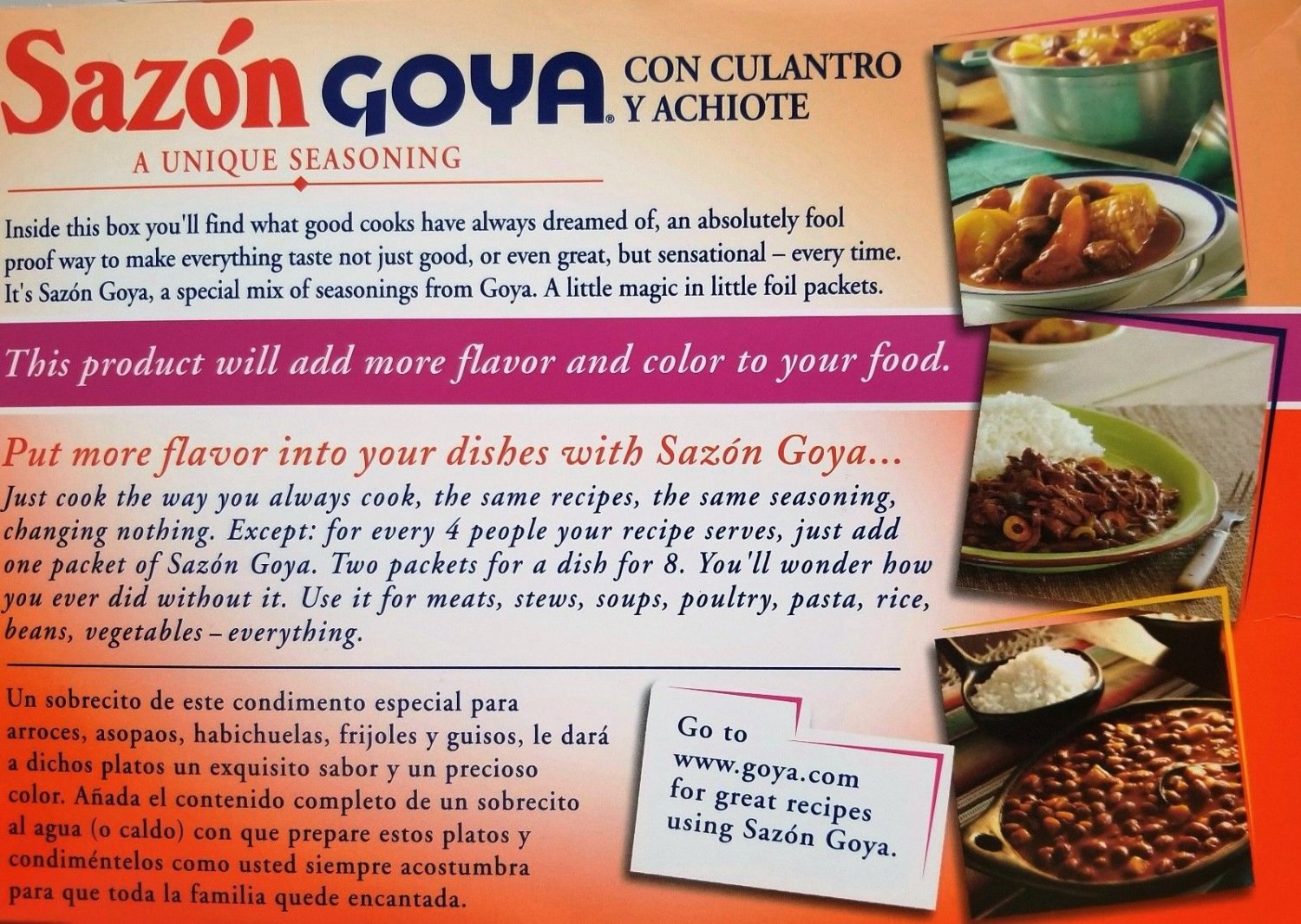 Sazon Goya Jumbo Pak con culantro y achiote 1 Box (36 Packets) NET WT ...