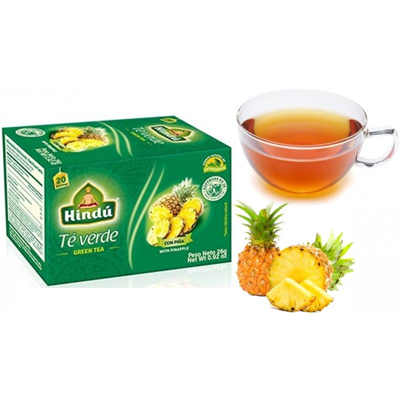 Pineapple Tea with Green Tea Hindu / Te Verde Con Pina 20 bags - 2 Boxes