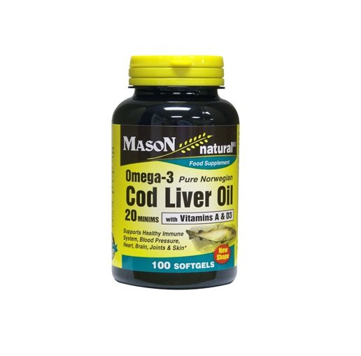 Mason Natural Cod Liver Oil Omega-3,20 minims with Vit A & D3 100 ...