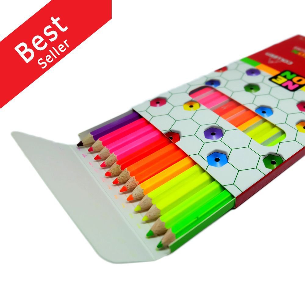 COLLEEN NEON SET PENCILS 12 COLOR KID ART DRAWING NON-TOXIC+FREE SHIP.