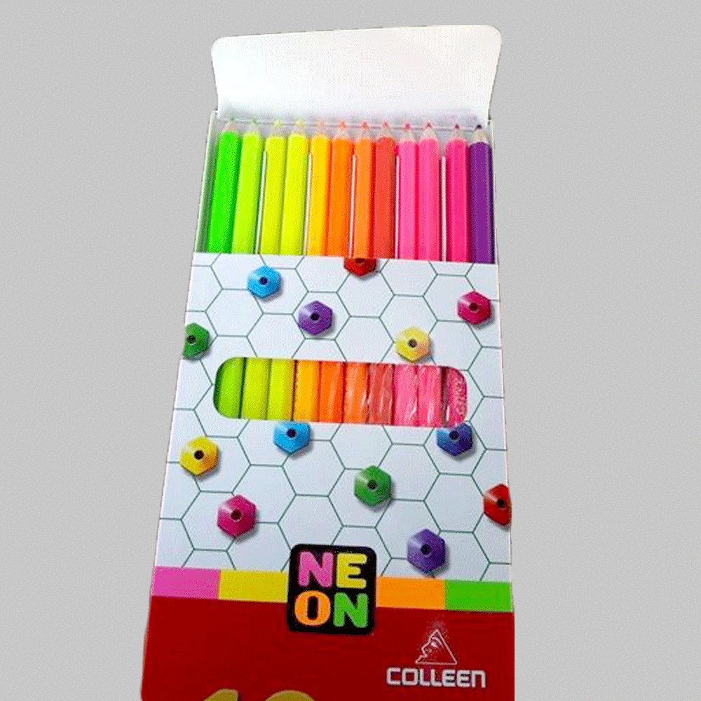 COLLEEN NEON SET PENCILS 12 COLOR KID ART DRAWING NON-TOXIC+FREE SHIP.