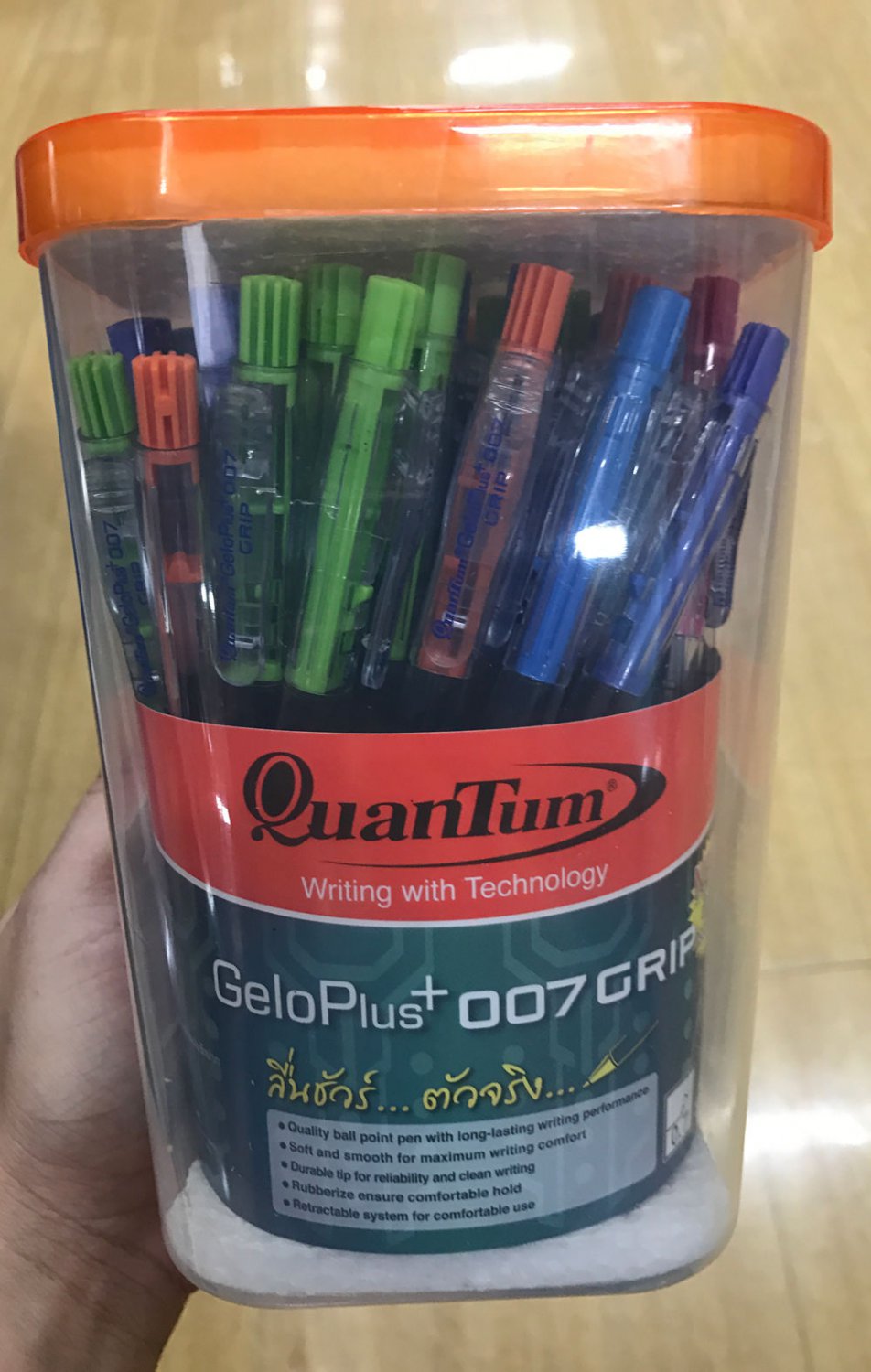 50PCS/PACK QUANTUM GELOPLUS 007 GRIP BALL POINT PEN 0.7MM BLUE INK+FREE ...