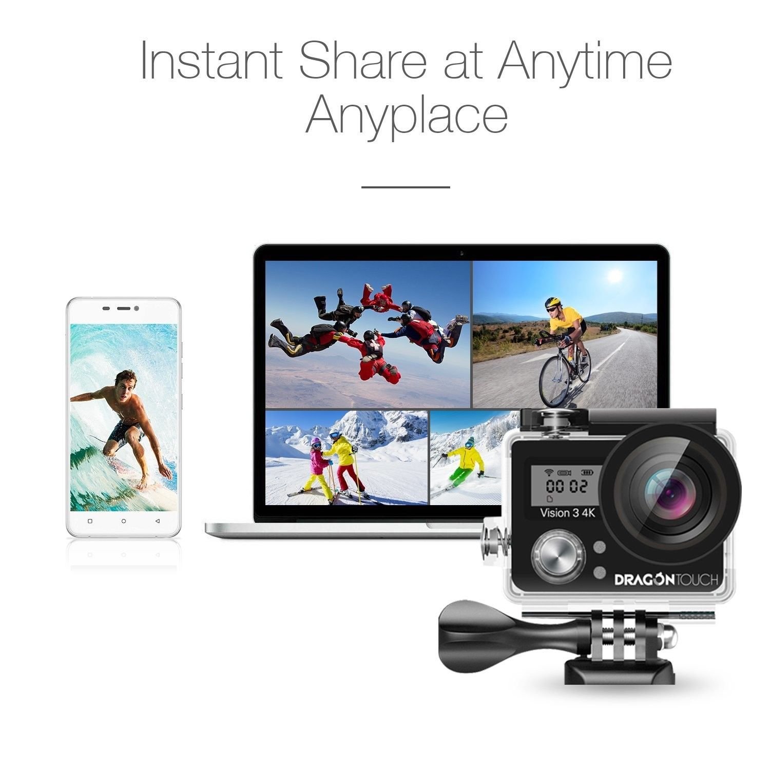 Dragon Touch Vision 3 4K Sports Action Camera Ultra HD 30m Underwater ...