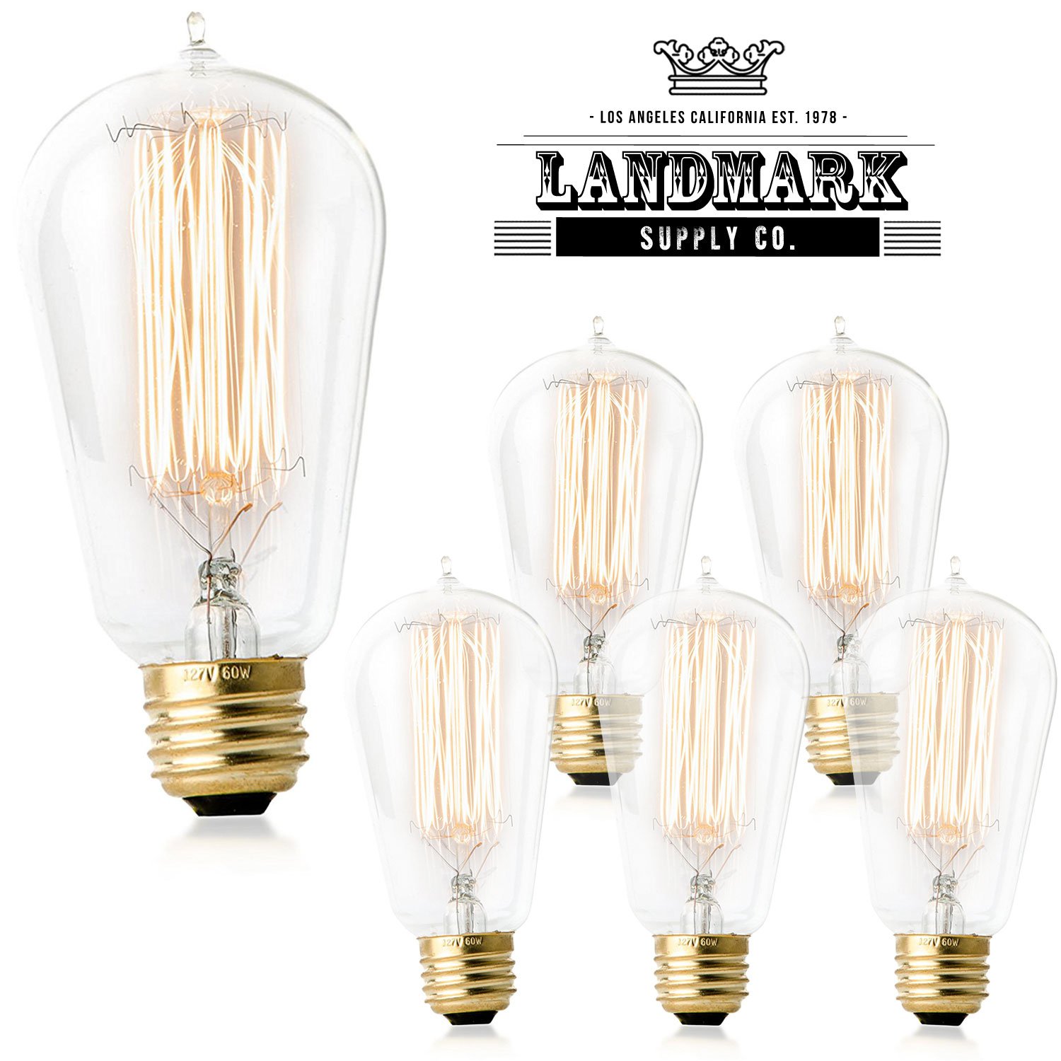 Vintage Light Bulbs Thomas Edison 60W E26 6-Pack